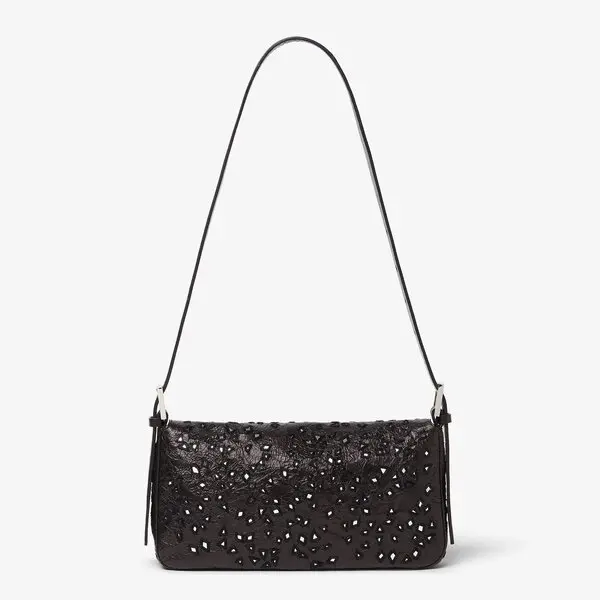 Fendi Baguette® 26424 Crackled Black Leather Bag With Wedge-shaped Mirrors